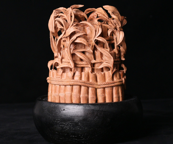 Auspicious Fortune Bamboo crafted from Indian Lao Shan Sandalwood Ace Wood